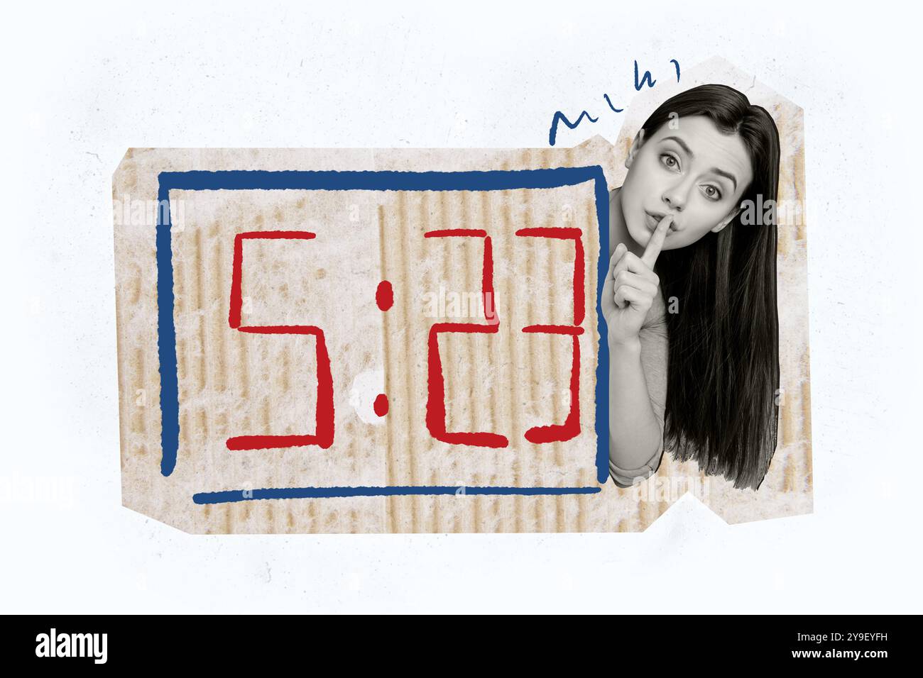 Creative collage young woman keep silence alarm clock time management ...