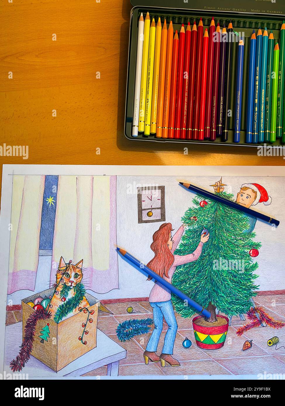 Illustration and box of color pencils Stock Photo - Alamy