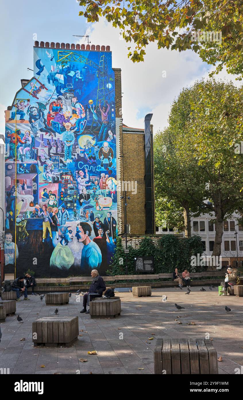 Mural artwork, Whitfield Gardens, Fitzrovia, London, England Stock ...
