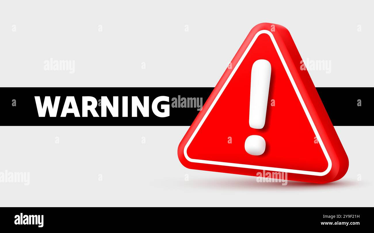 Warning caution sign, problem message mark, danger icon 3d. Vector ...