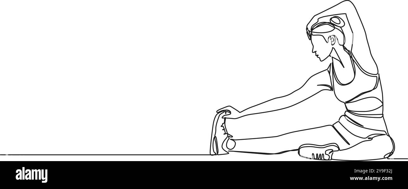 continuous single line drawing of fit woman stretching her legs, line ...