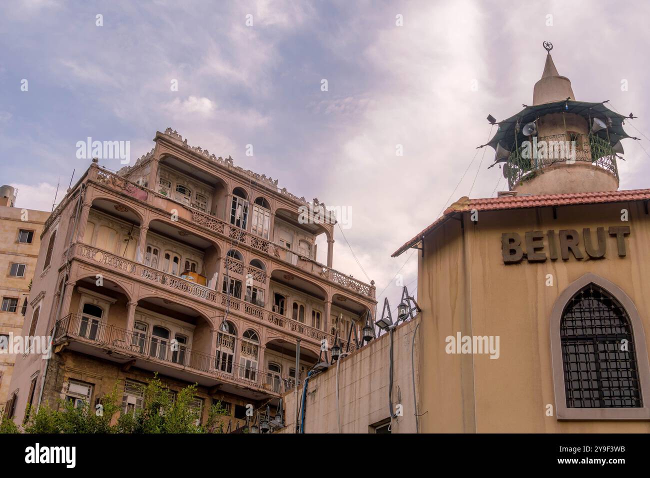 The traditional Lebanese architecture, the house and the mosque with ...