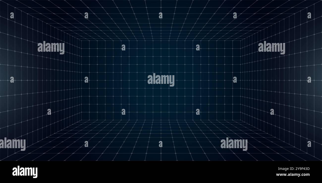 Futuristic perspective grid box featuring abstract wireframe design ...