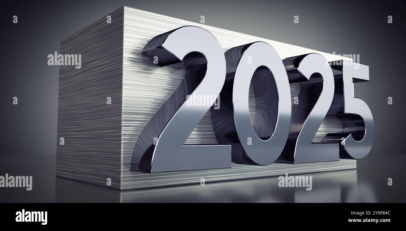 2025 - metal typographical concept - 3D illustration Stock Photo - Alamy