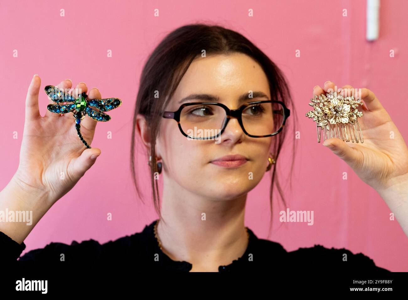 Brooches from the series Bridgerton during a preview of the Netflix ...