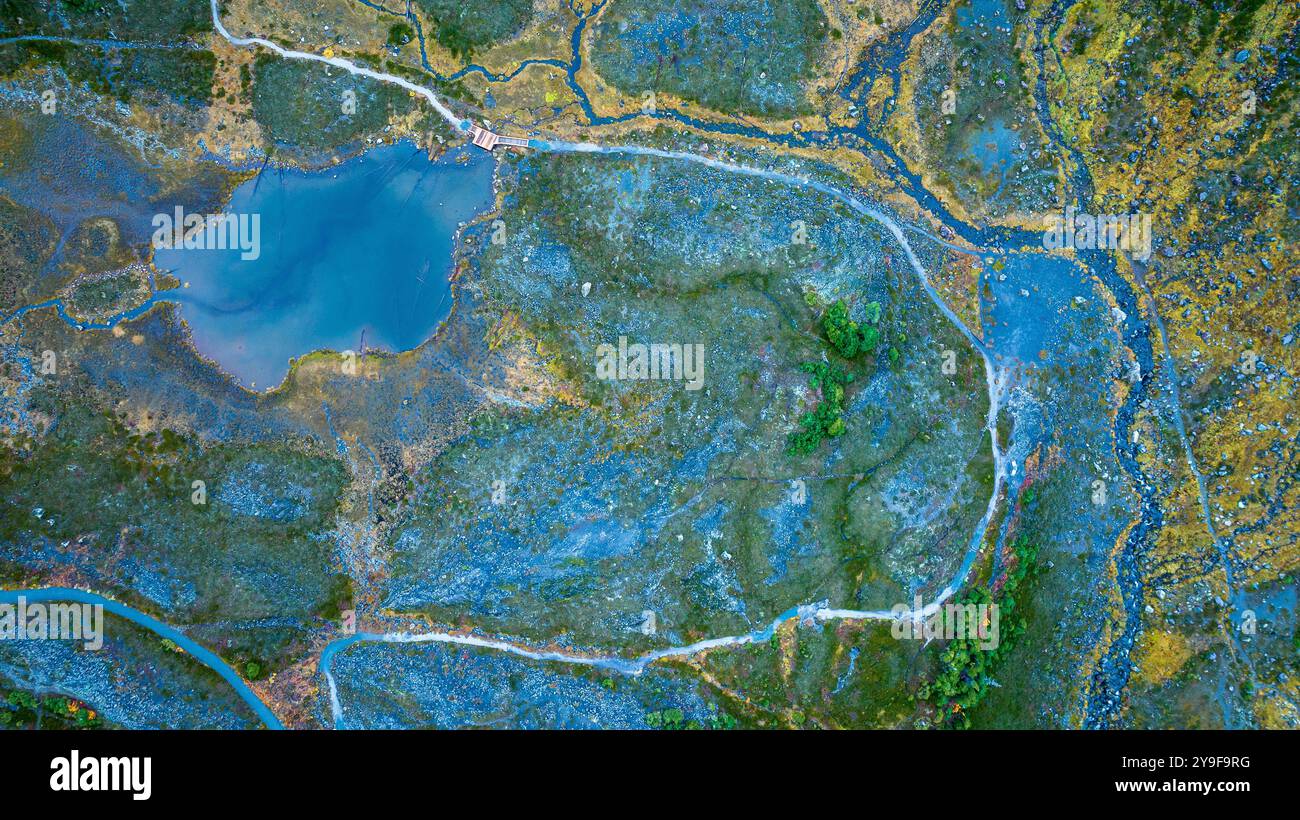 Aerial view of alpine tundra landscape on Mount Baker, Washington State ...
