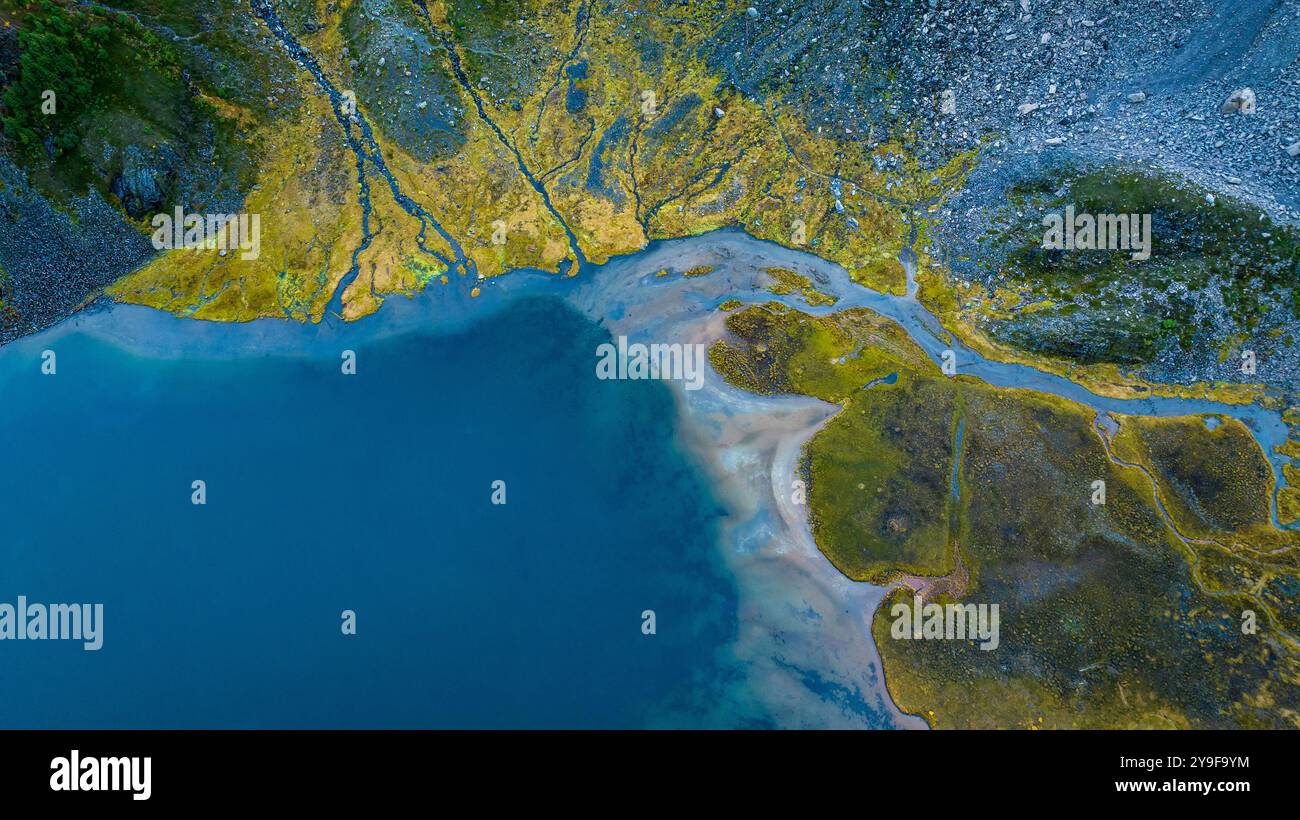 Aerial view of alpine tundra landscape on Mount Baker, Washington State ...