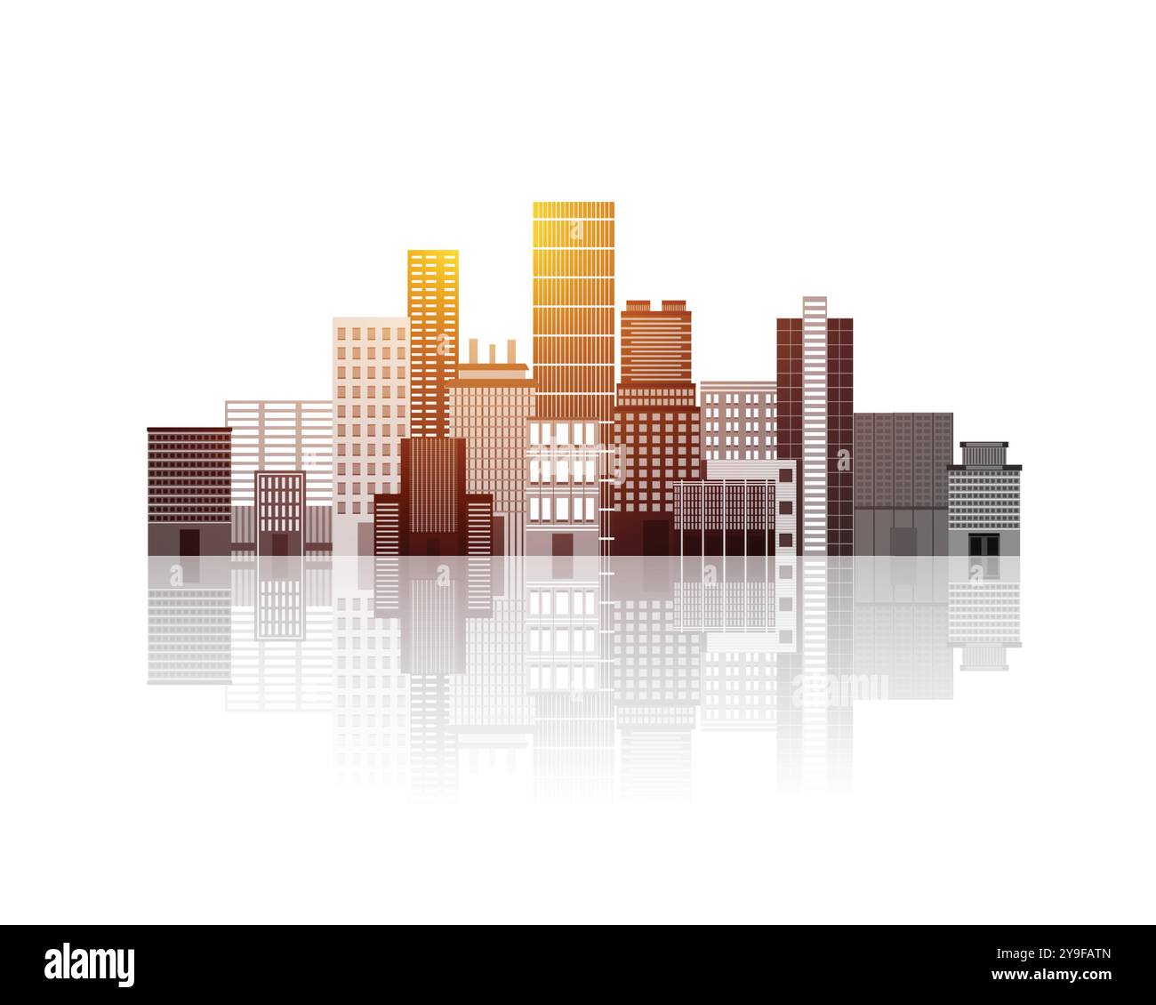 shiny exterior of modern skyline building background with reflection ...