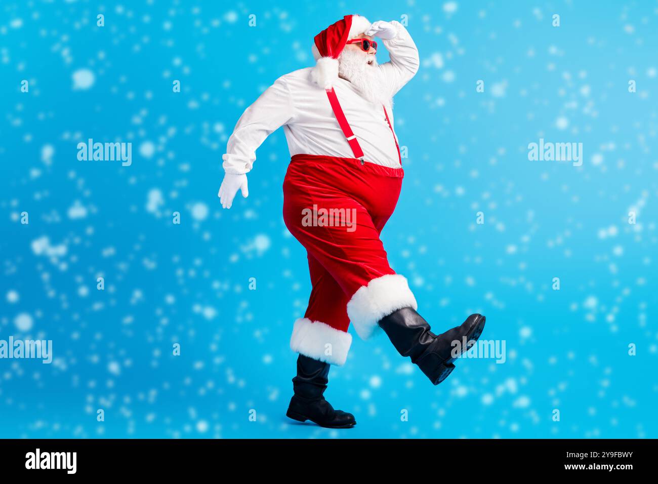 Full body profile side photo of overweight fat santa claus with big ...