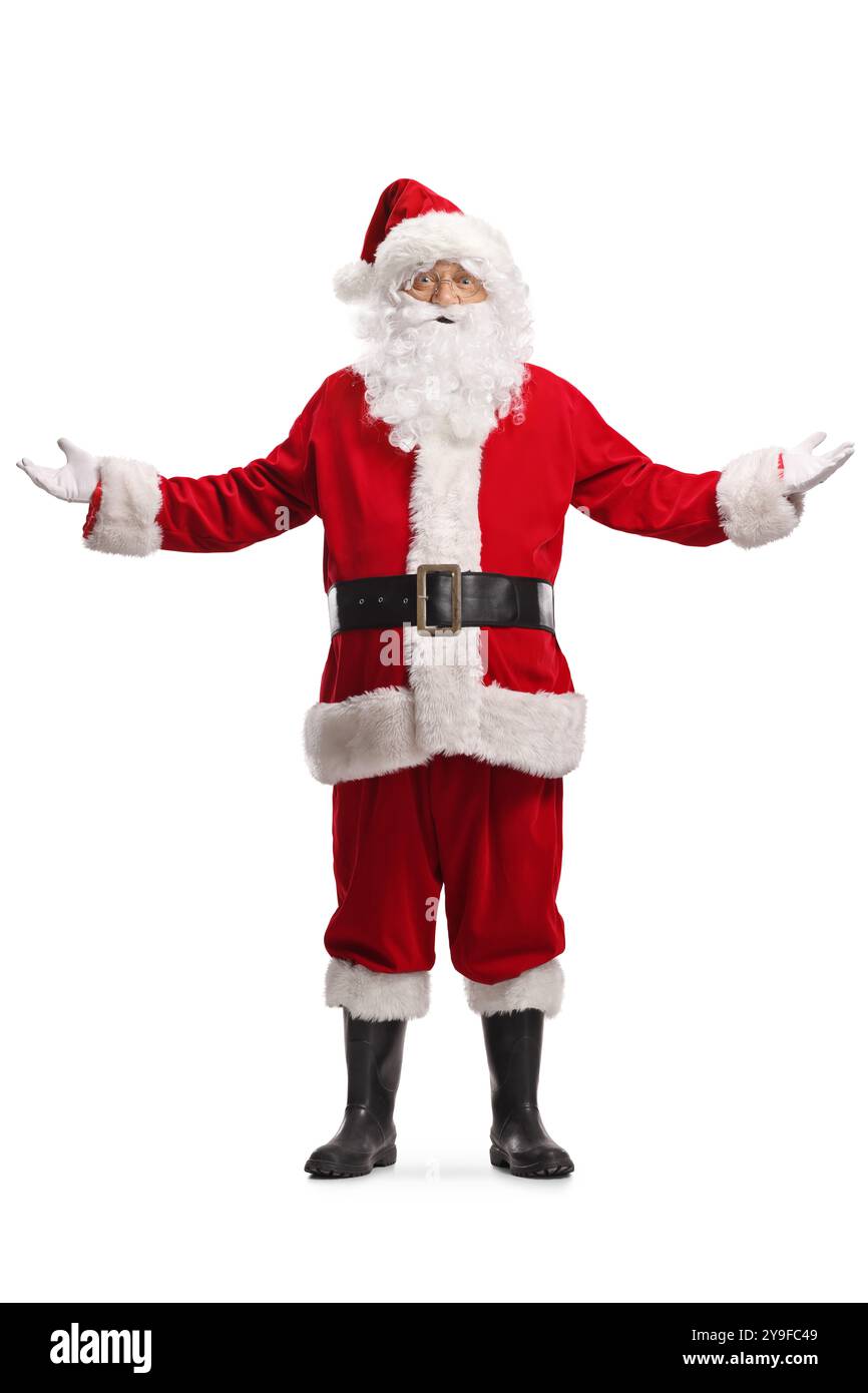 Excited Santa claus spreading arms isolated on white background Stock ...