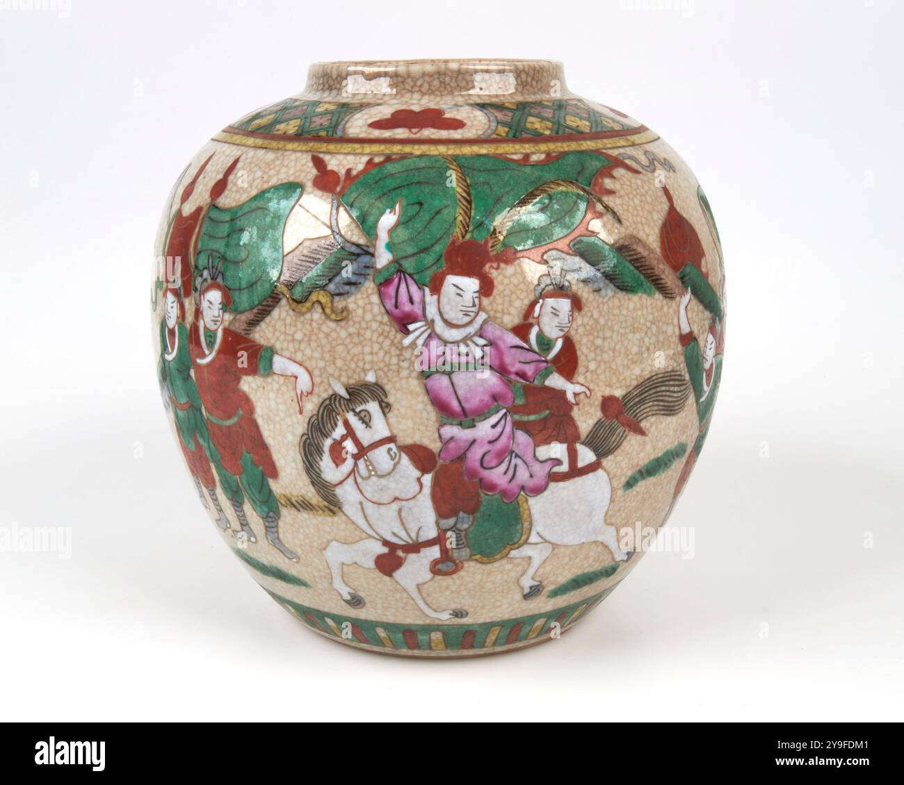 Antique 1930s chinese famille verte crackle ware warrior porcelain vase ...