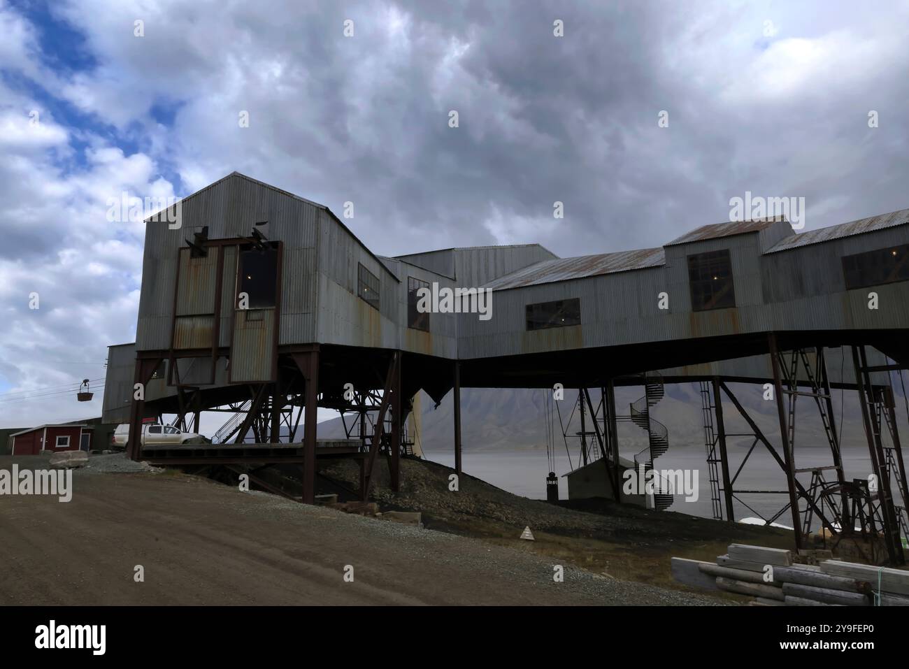 Old abandoned mining structures in the town of Longyearbyen, Svalbard ...