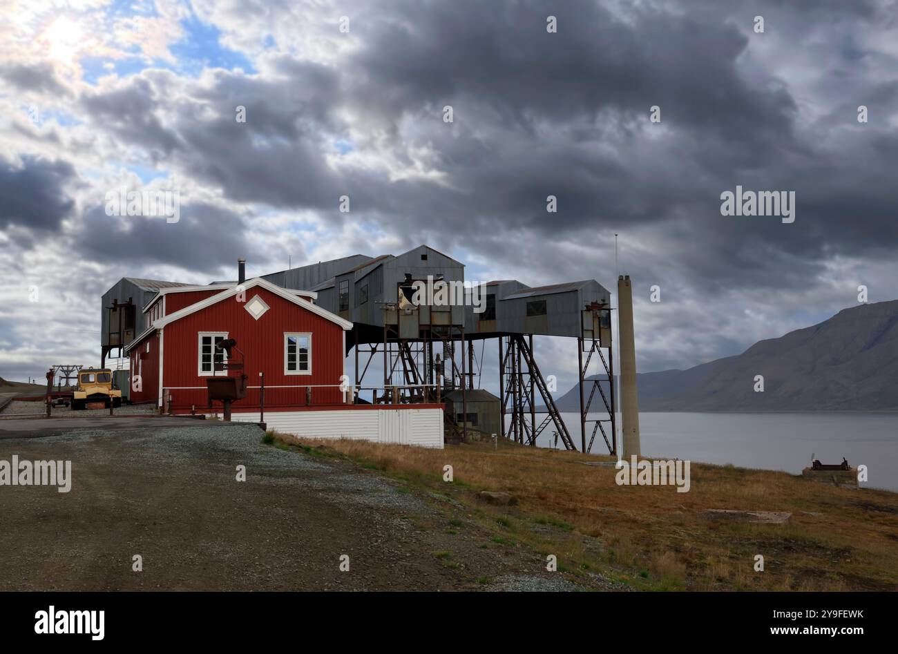 Old abandoned mining structures in the town of Longyearbyen, Svalbard ...