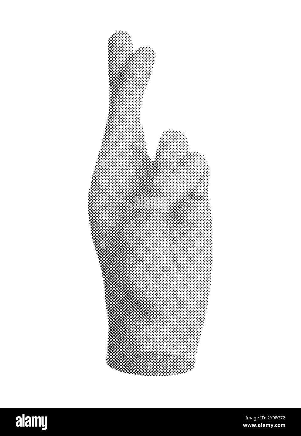 Crossing fingers sign, gesture. Halftone style vector isolated on white ...