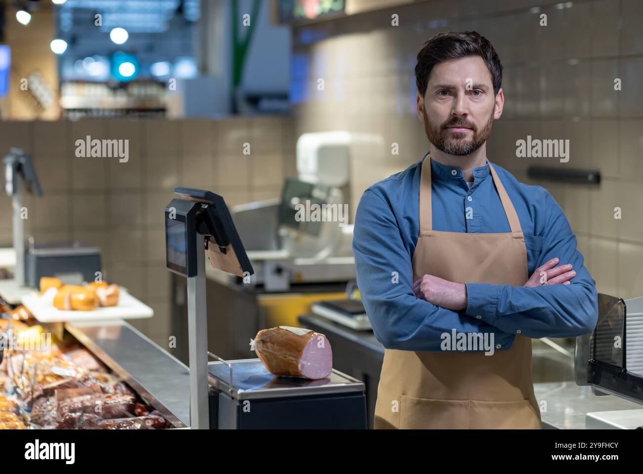 Deli shop counter bread man hi-res stock photography and images - Alamy