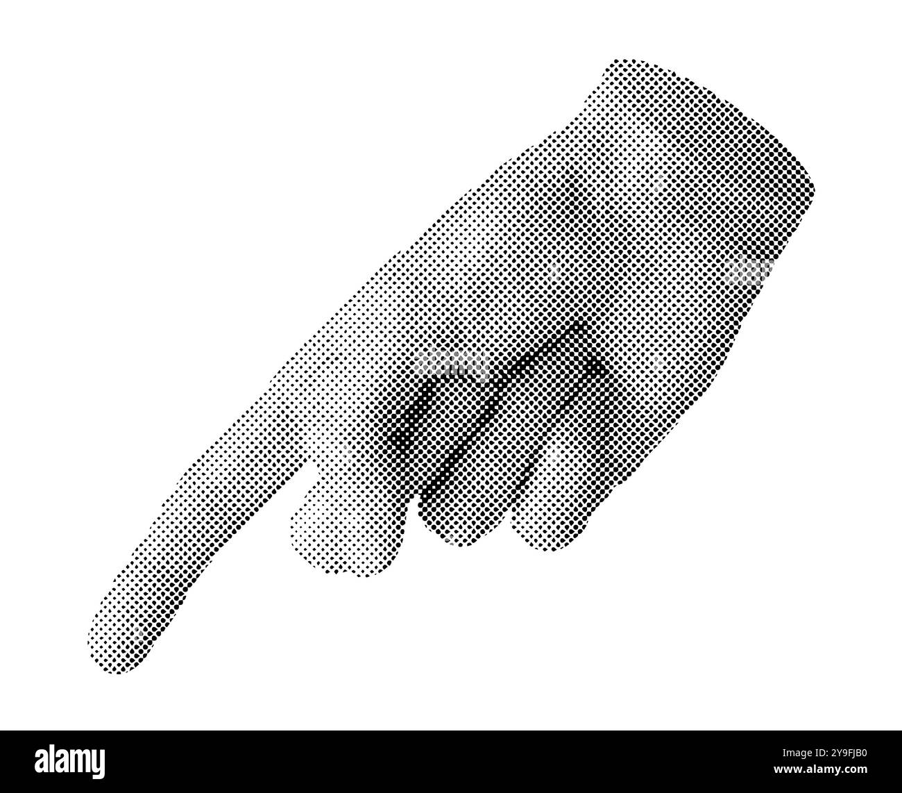 Finger pointing gesture, sign. Index finger, pointer indicating. Halftone old style vector ...