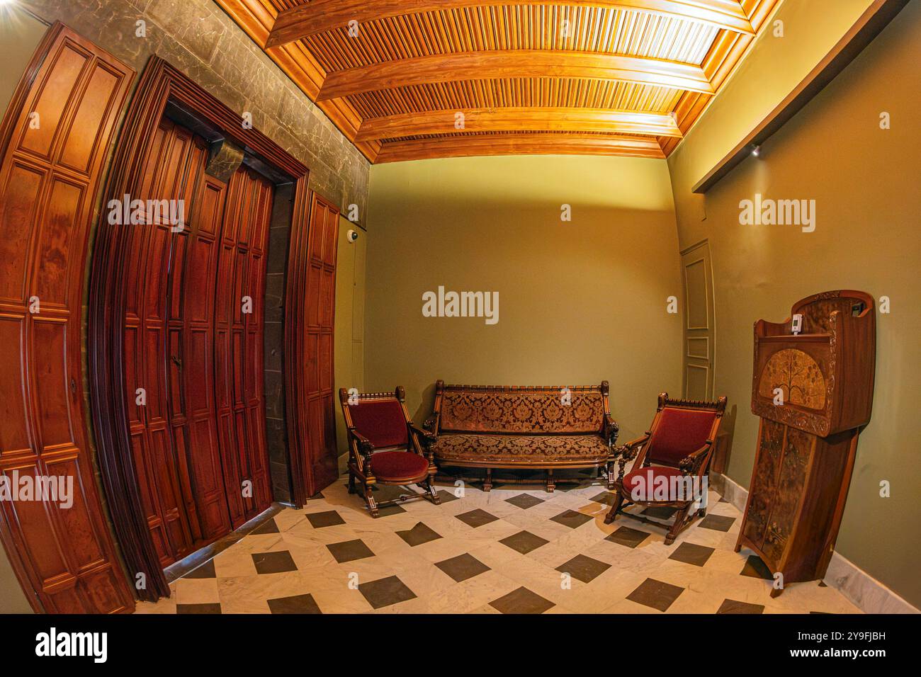 Interior of the Palau Guell designed by architect Antoni Gaudi ...