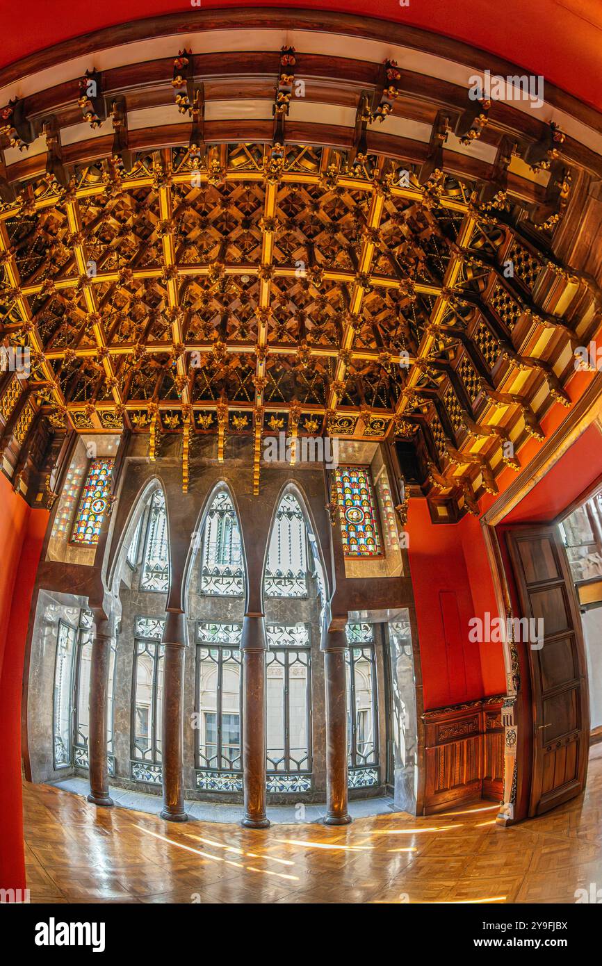 Interior of the Palau Guell designed by architect Antoni Gaudi ...