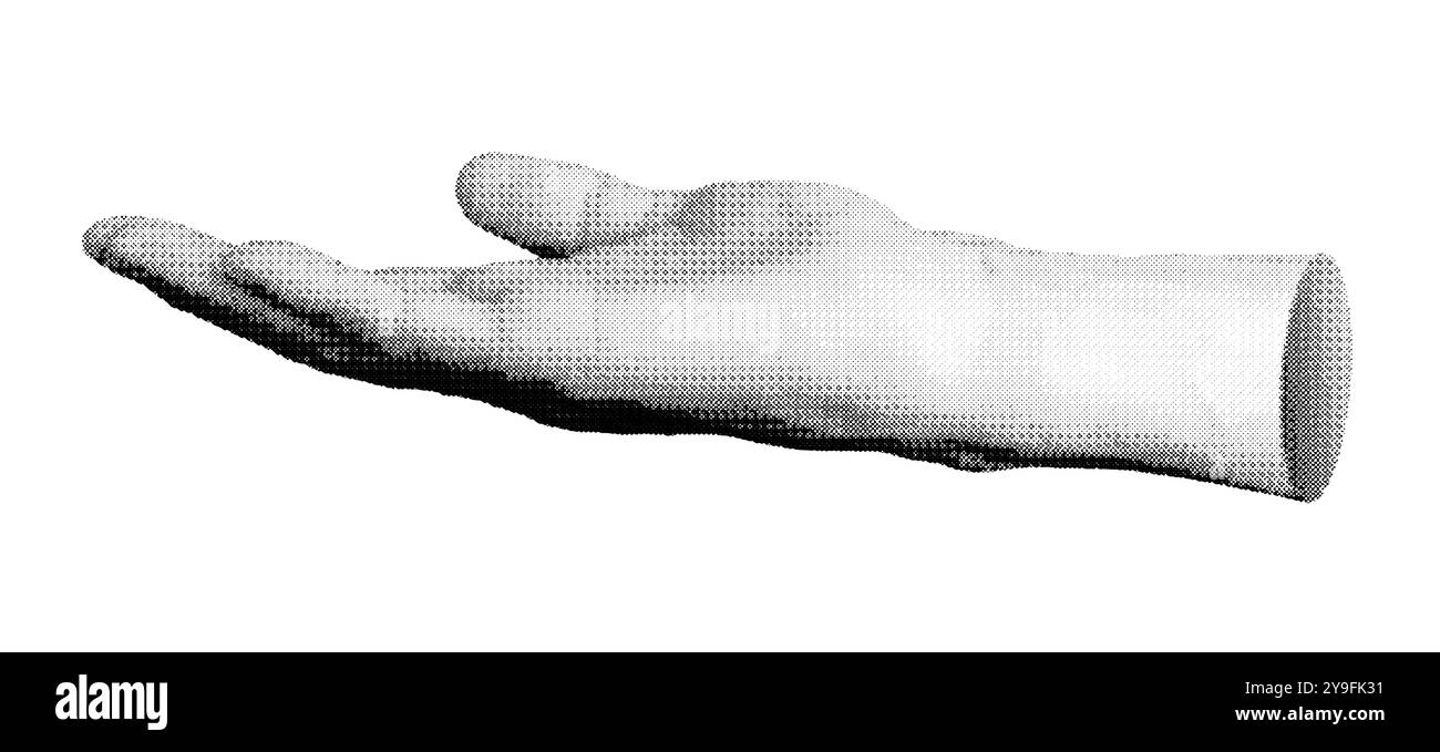 Flat palm, hand holding something, open gesture. Halftone style vector ...