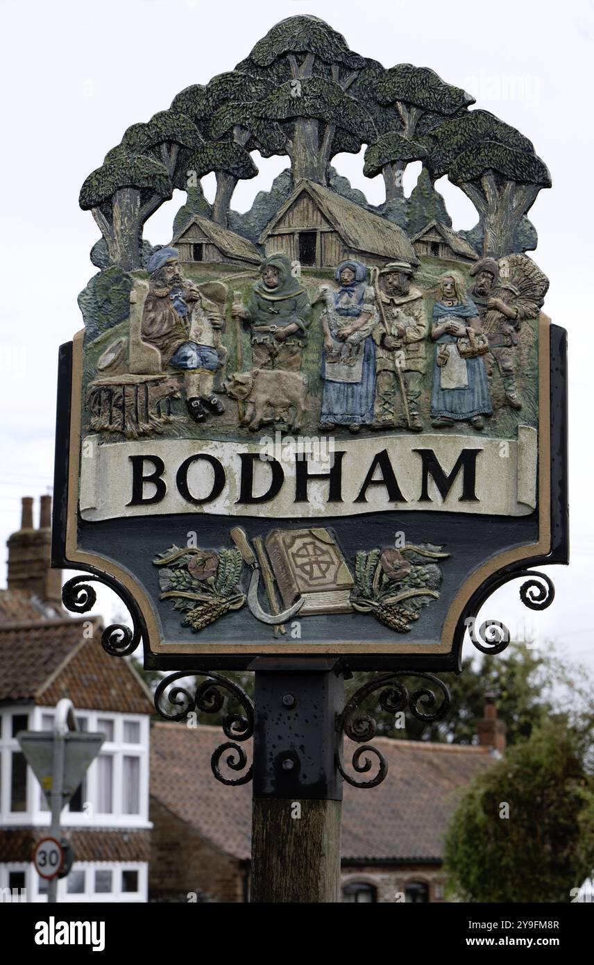 Village name sign for Bodham, Norfolk, England, UK Stock Photo - Alamy