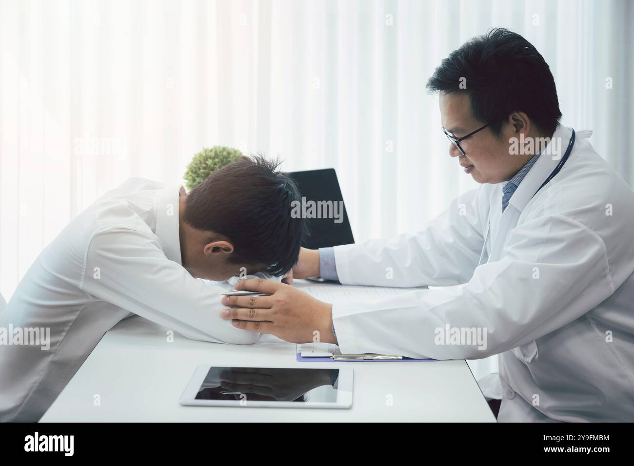 Doctor touch patient's arm for encouragement, empathy, cheering and ...
