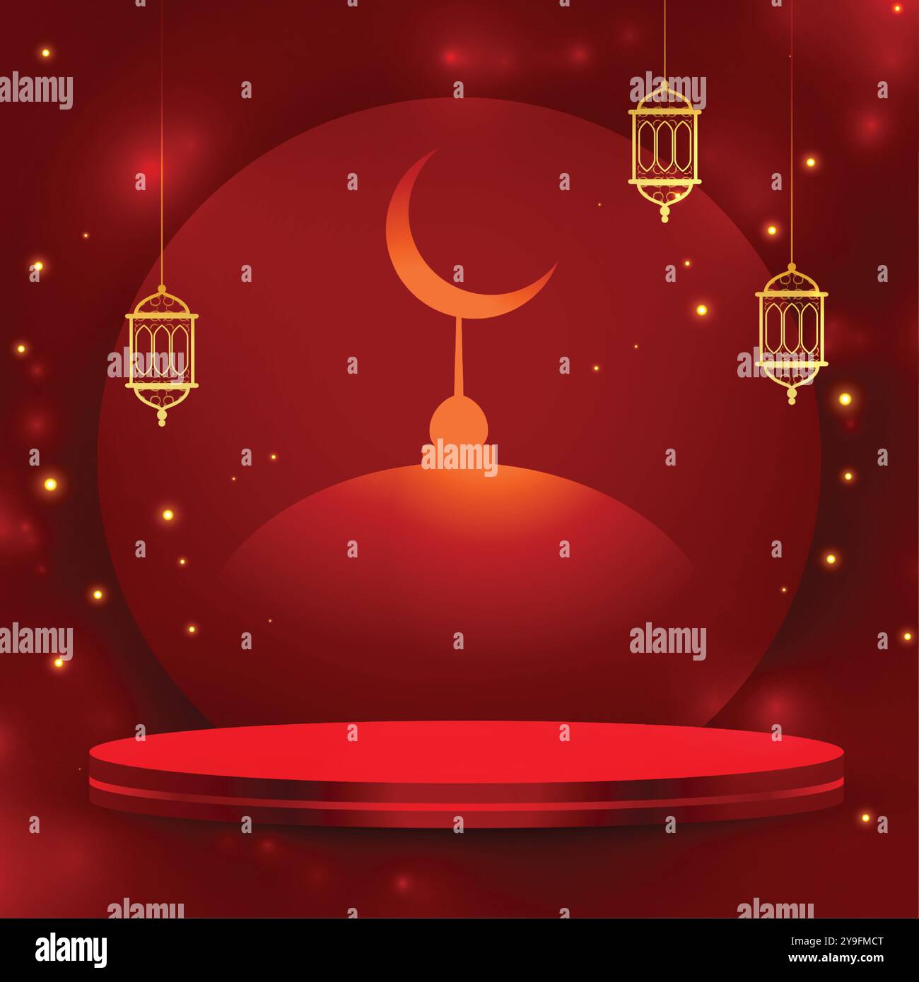 3d podium platform celebrate eid al-adha red background with lamp ...