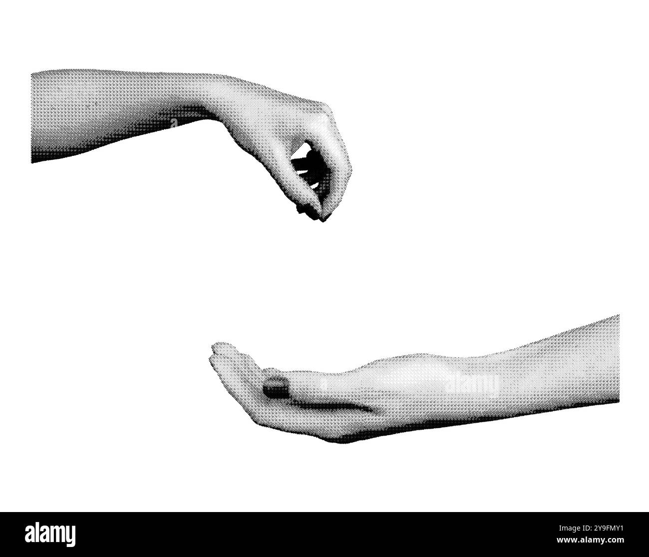 Hand giving pinching and taking, begging. Halftone style vector ...