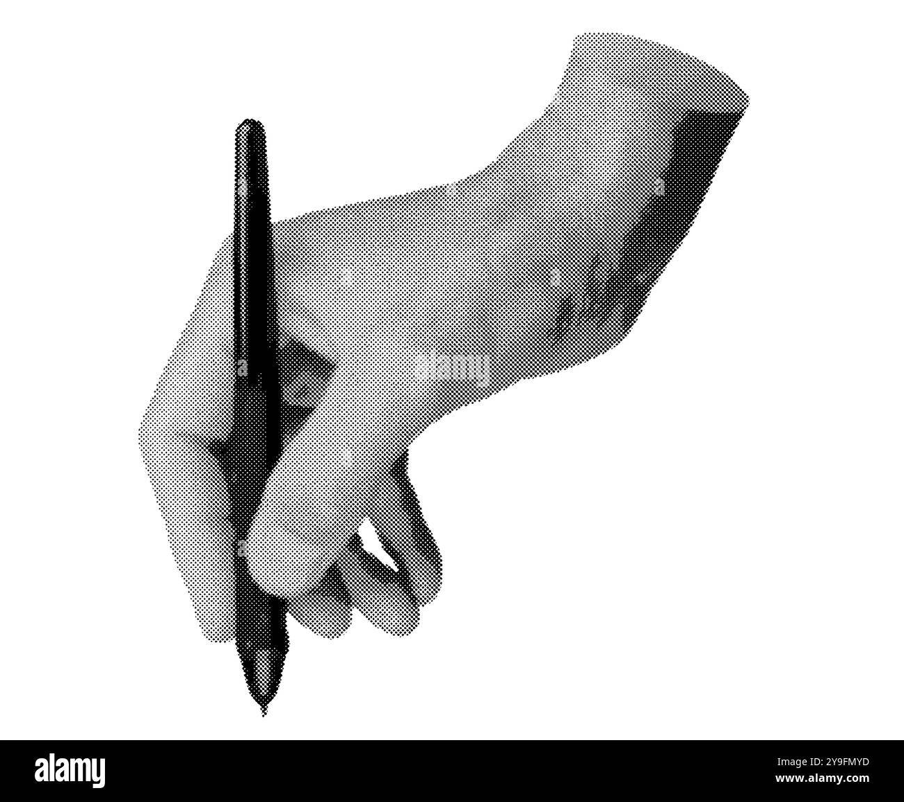 hand hold pen drawing. Halftone style vector isolated on white ...