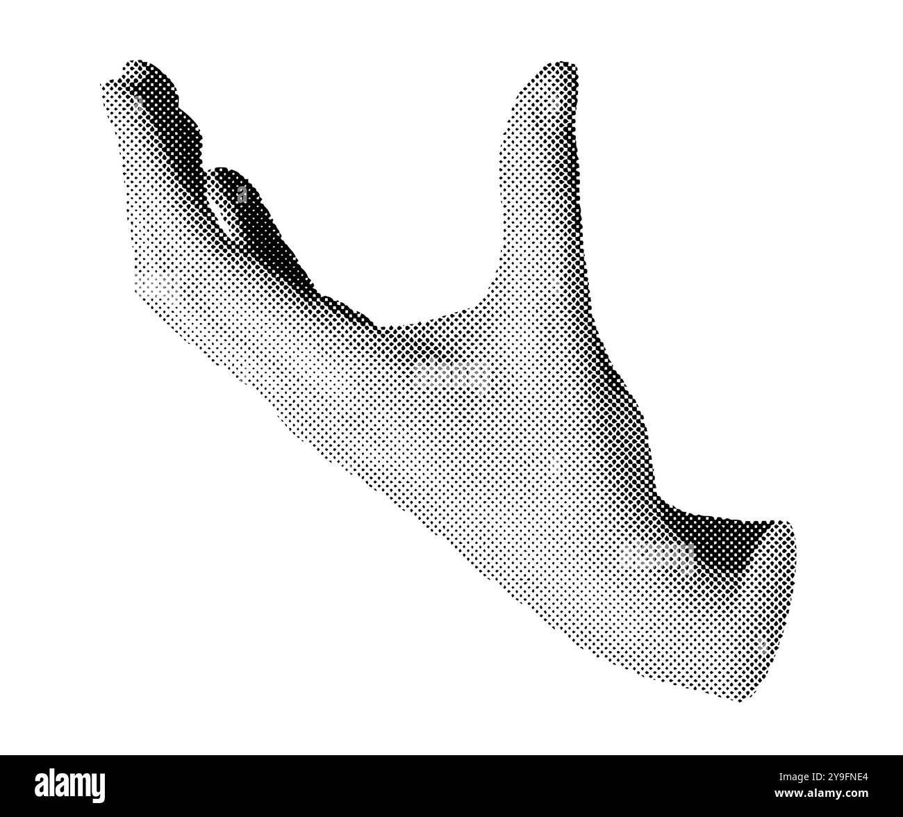 Hand holding space between fingers. Halftone style vector isolated on ...