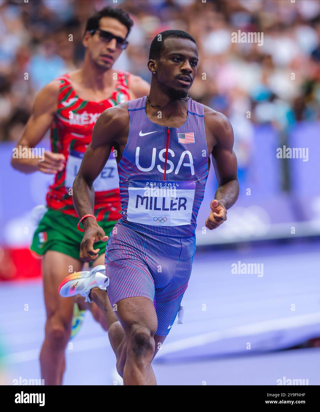 Brandon Miller participating in the 800 meters at the Paris 2024 ...