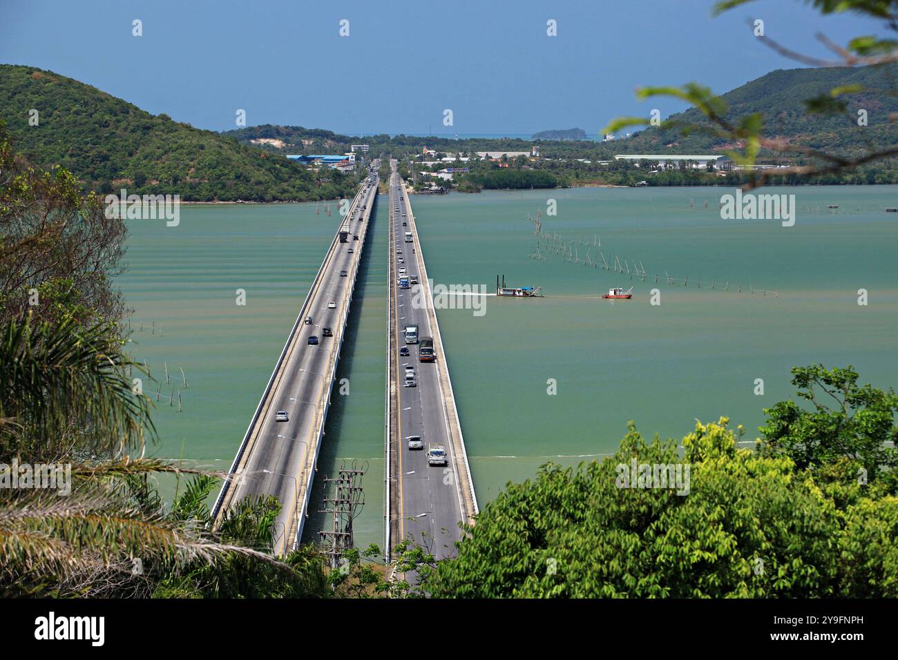 Scenery of Tinsulanonda bridge at Koh Yor is the Long concrete bridge ...