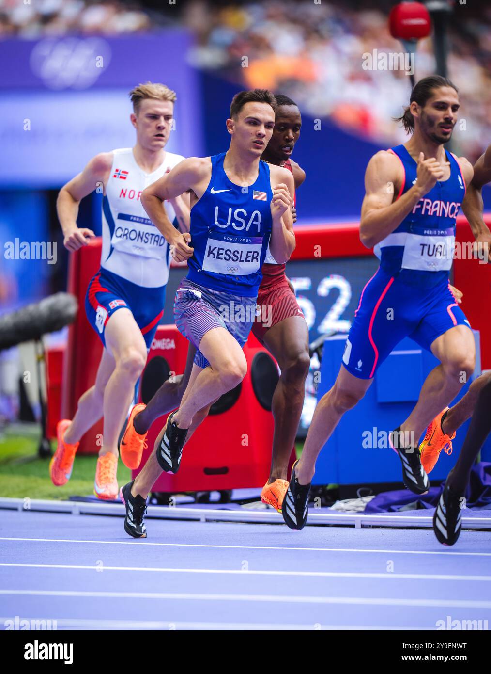 Hobbs Kessler participating in the 800 meters at the Paris 2024 Olympic ...