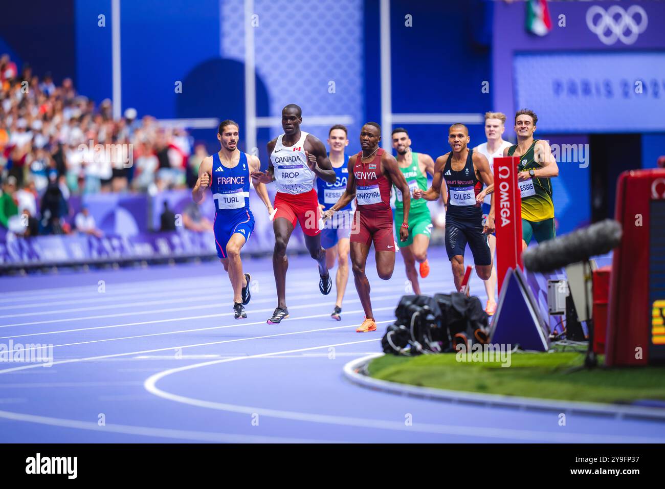 Marco Arop participating in the 800 meters at the Paris 2024 Olympic ...