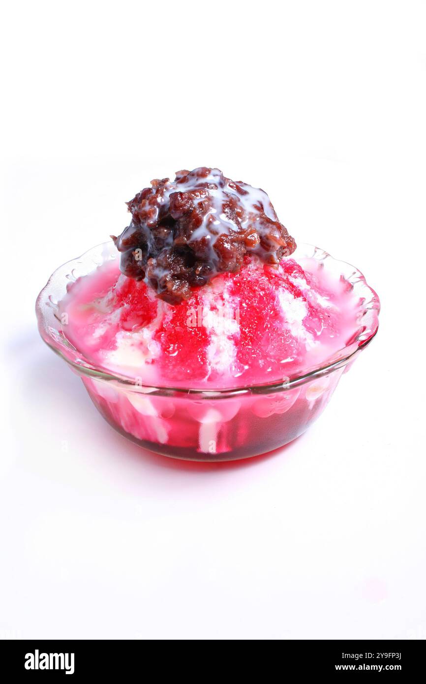 Traditional japanese dessert, A bowl of red bean sweet with red ice set ...