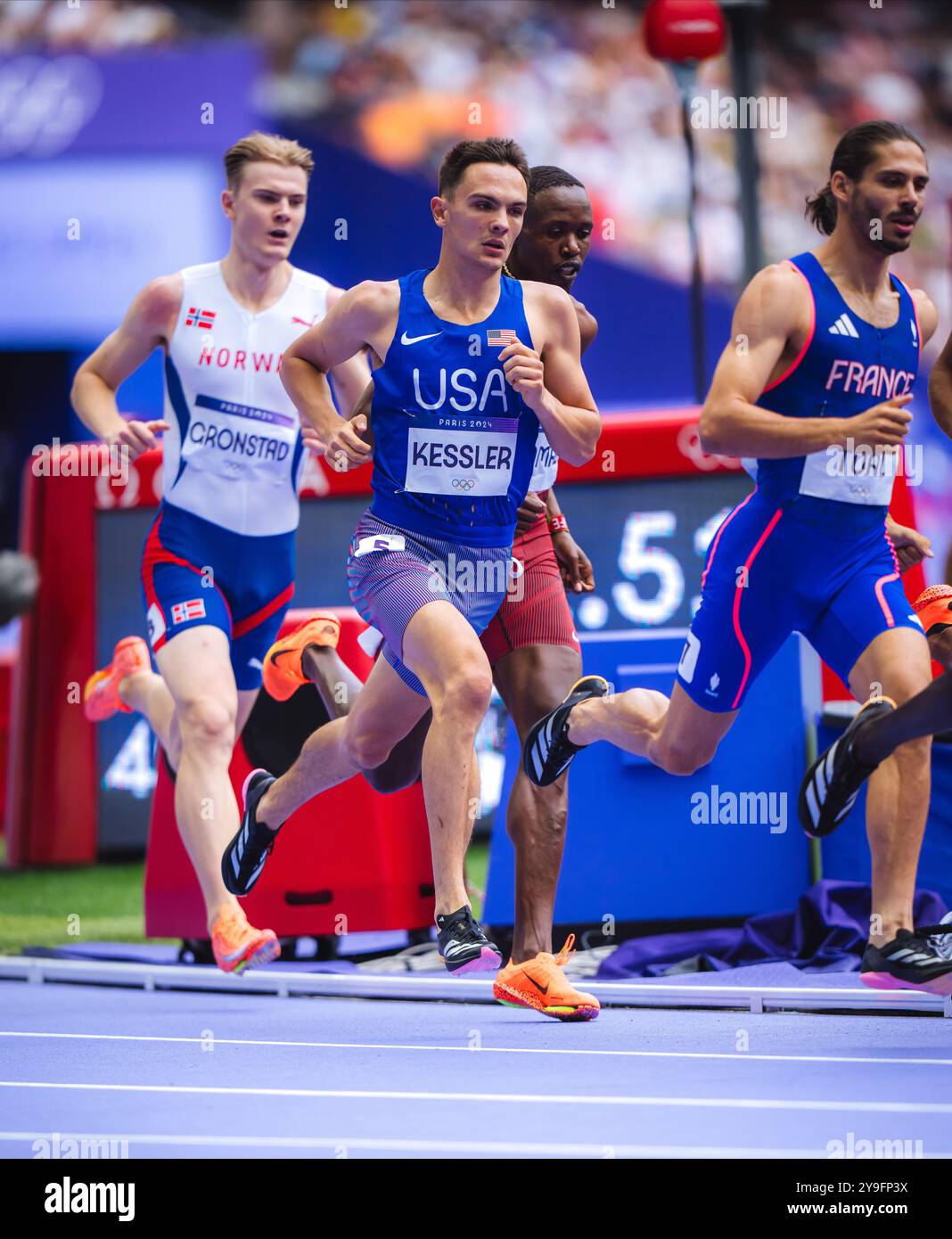 Hobbs Kessler participating in the 800 meters at the Paris 2024 Olympic ...