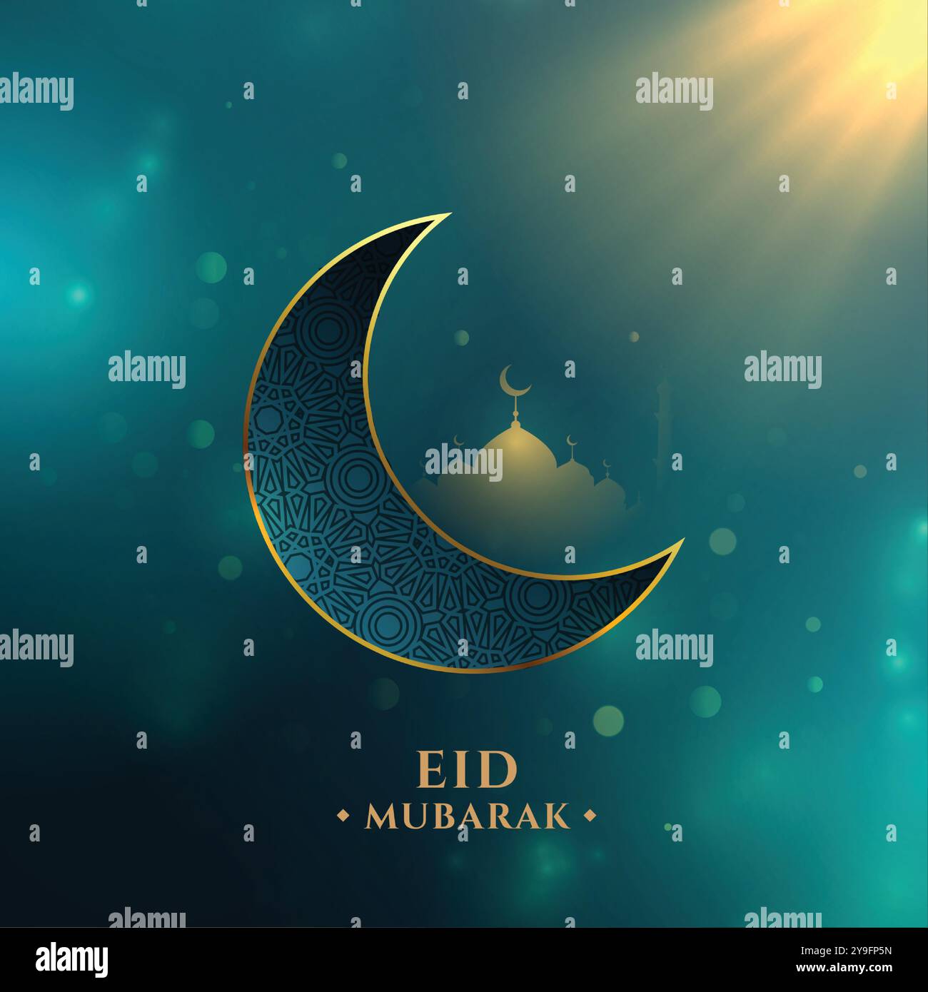 beautiful eid mubarak wishes background with half moon and light effect vector Stock Vector ...