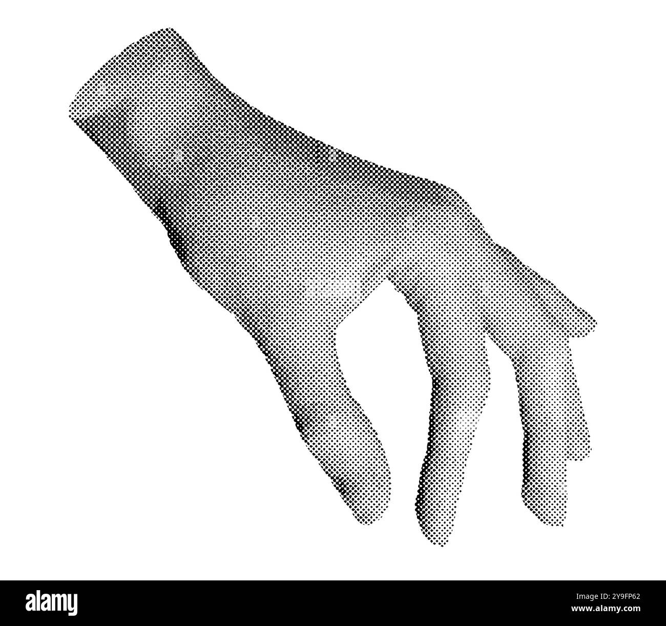 Hand holding something between fingers. Halftone style vector isolated ...