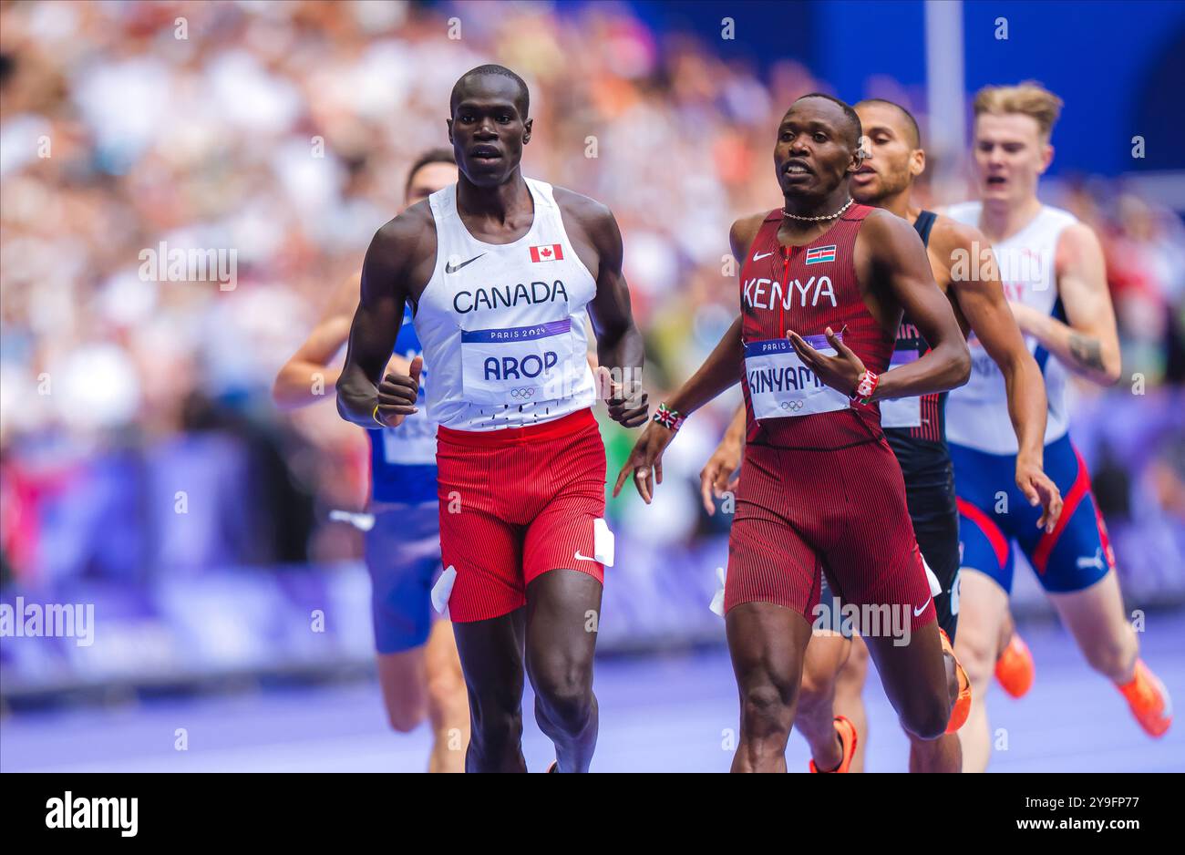 Marco Arop participating in the 800 meters at the Paris 2024 Olympic ...