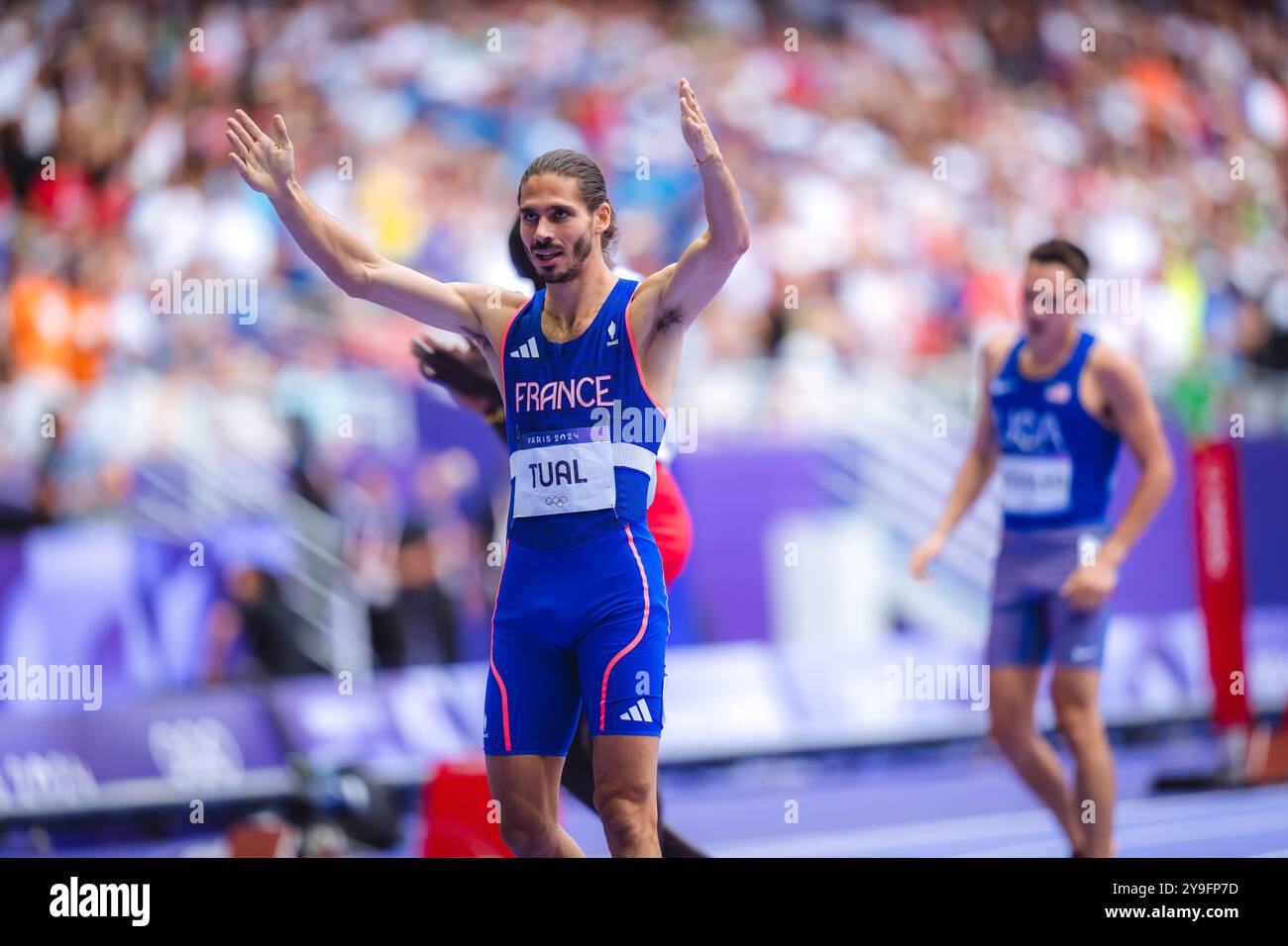 Gabriel Tual participating in the 800 meters at the Paris 2024 Olympic ...
