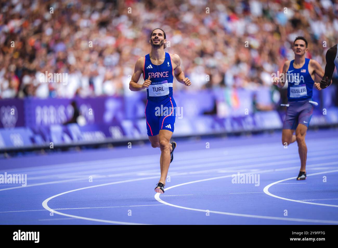 Gabriel Tual participating in the 800 meters at the Paris 2024 Olympic ...