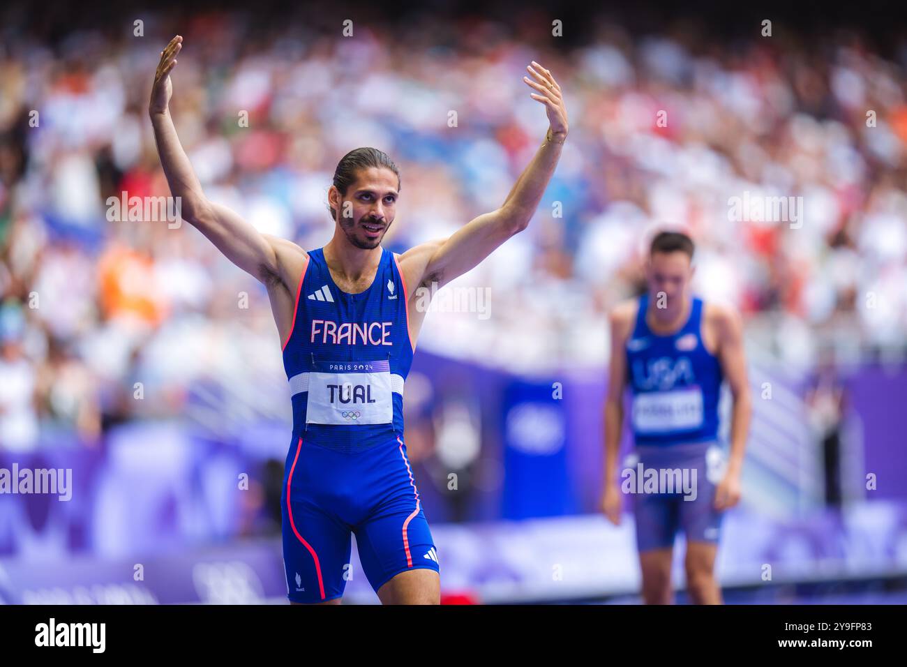 Gabriel Tual participating in the 800 meters at the Paris 2024 Olympic ...