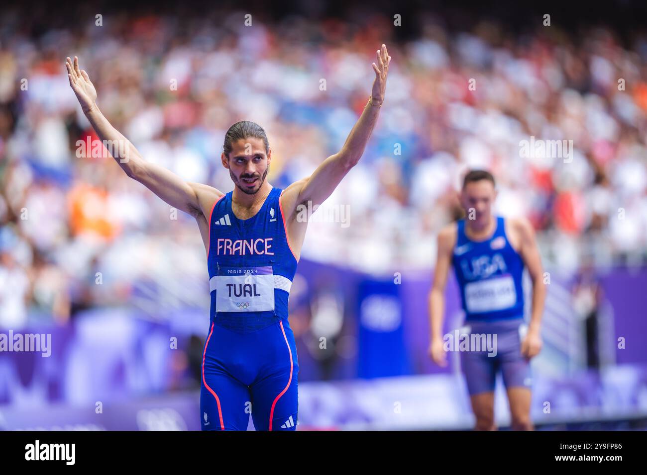 Gabriel Tual participating in the 800 meters at the Paris 2024 Olympic ...