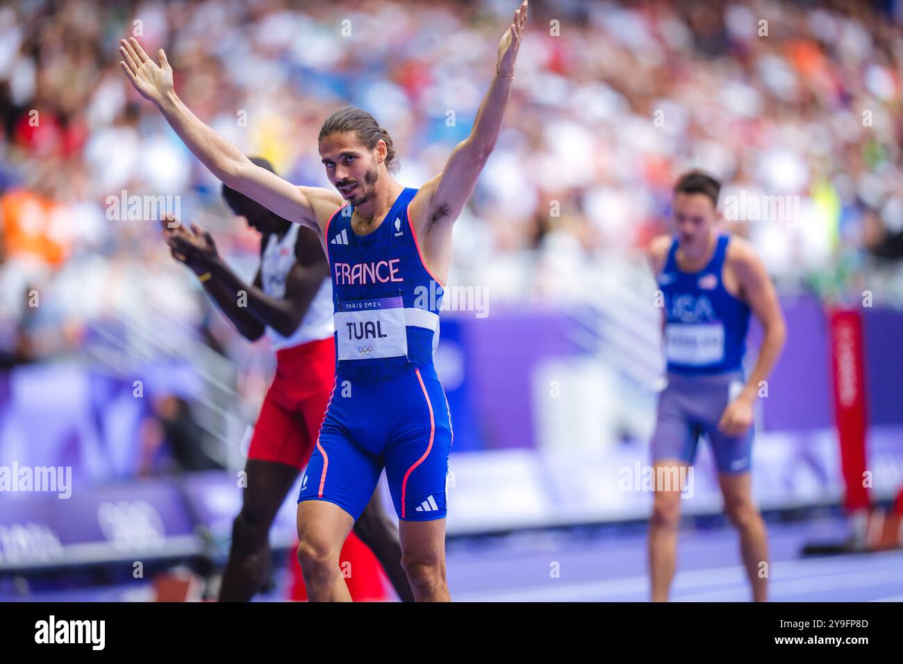 Gabriel Tual participating in the 800 meters at the Paris 2024 Olympic ...