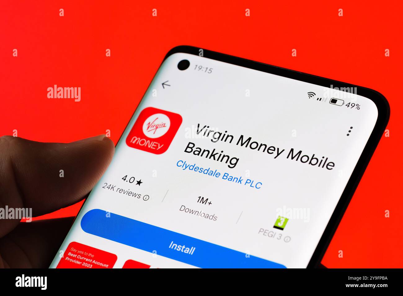 The Virgin Money Mobile Banking app installation screen displayed on a ...