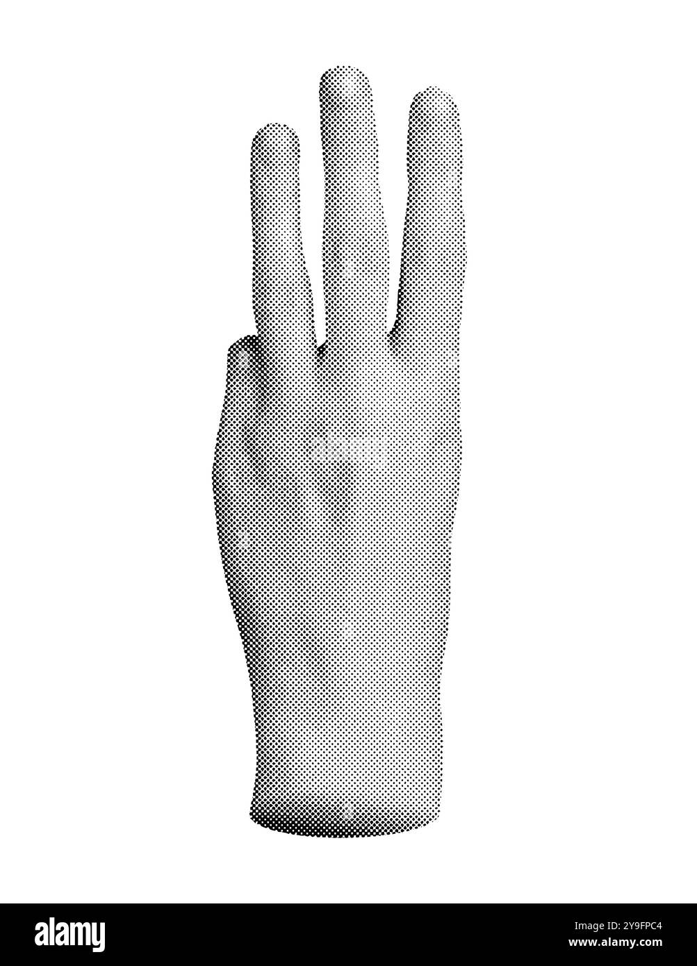 Hand showing four fingers. Counting or signaling the number 4. Halftone ...
