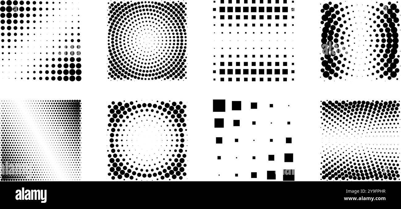 set of halftone Patterns of varying shapes and densities. Vector illustration Stock Vector Image ...