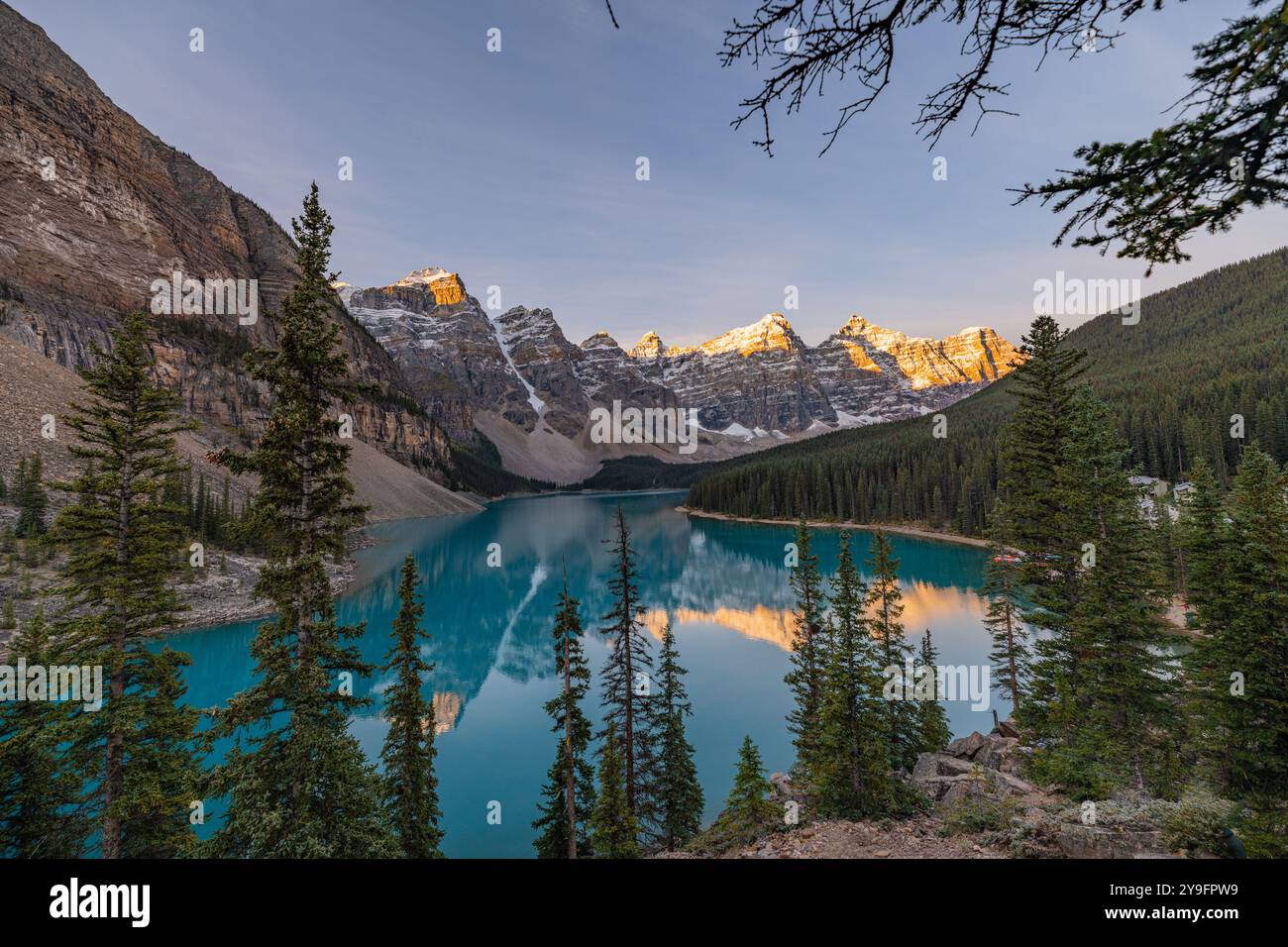 Incredible sunrise scenes at Moraine Lake, Banff National Park during ...