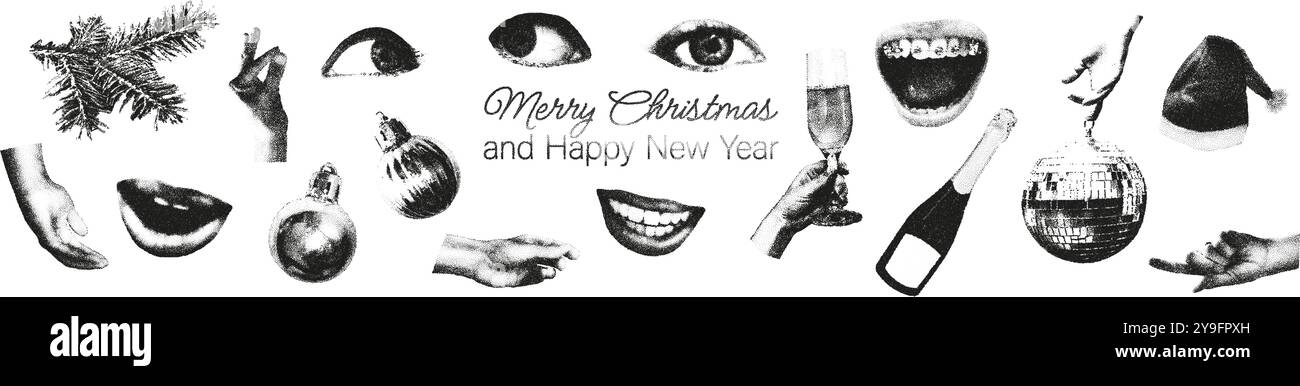 Christmas halftone collage set vector illustration Stock Vector Image ...