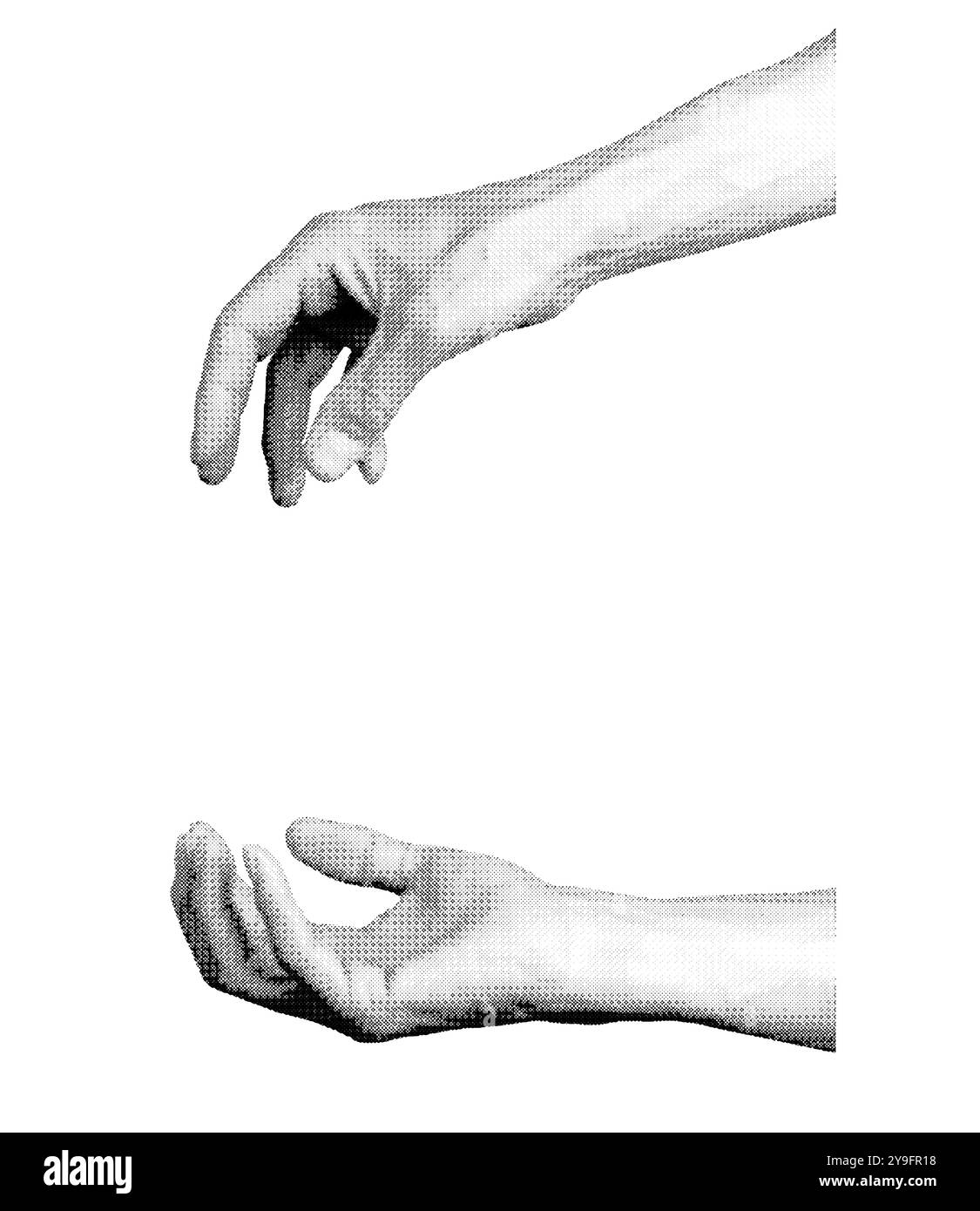Hands giving and palm taking and getting. Halftone style vector ...