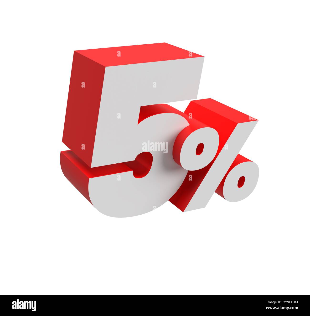 5% digit. 3d number in a light side perspective. White and red ...